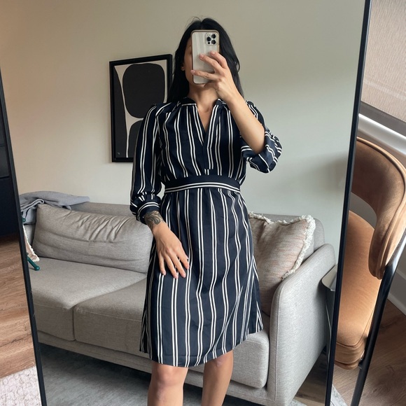 H&M | Dresses | Hm Black And White Striped Long Sleeve Shirt Dress ...